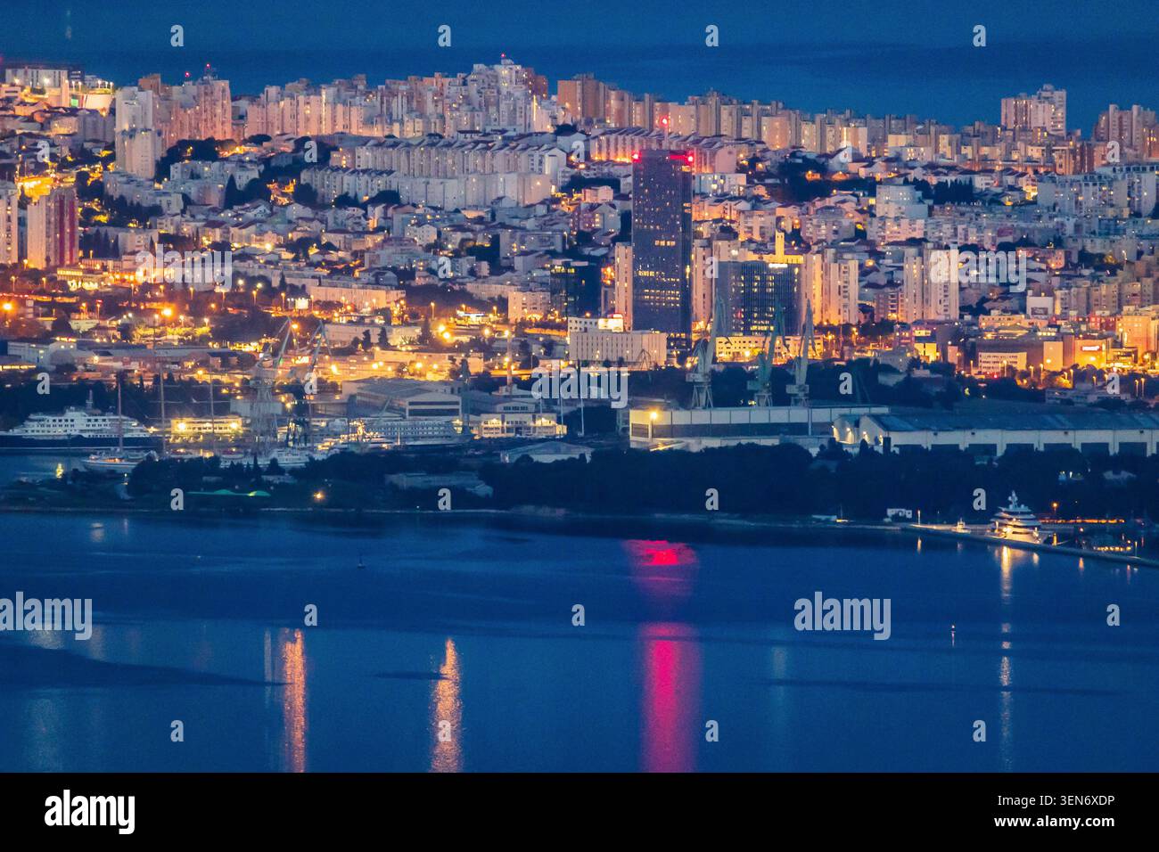 Panoramic view of Croatian coastal city Split viewed from moutain ...