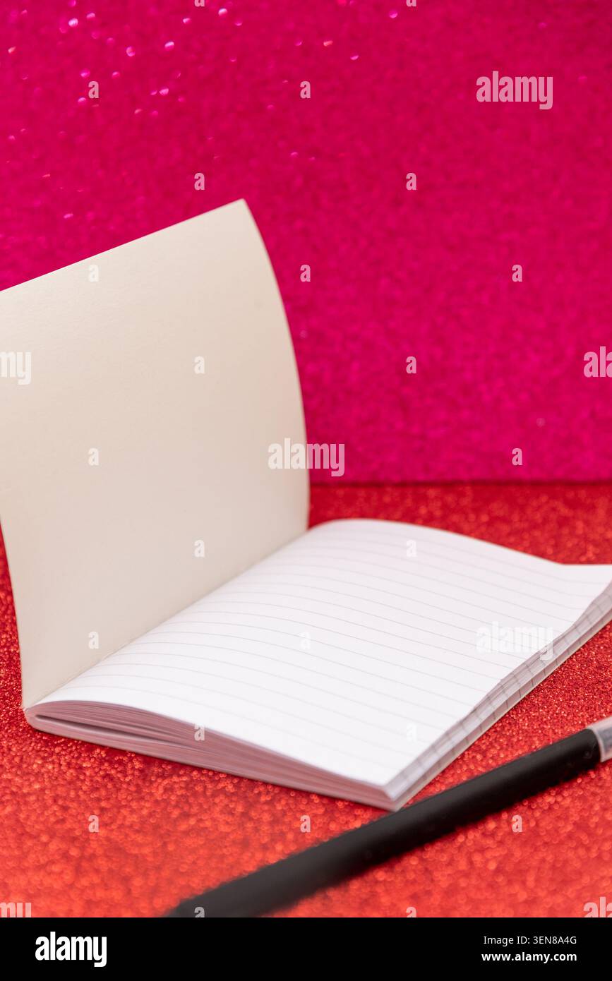 Black felt pen and blank notebook with ruler sheets mockup with copy ...