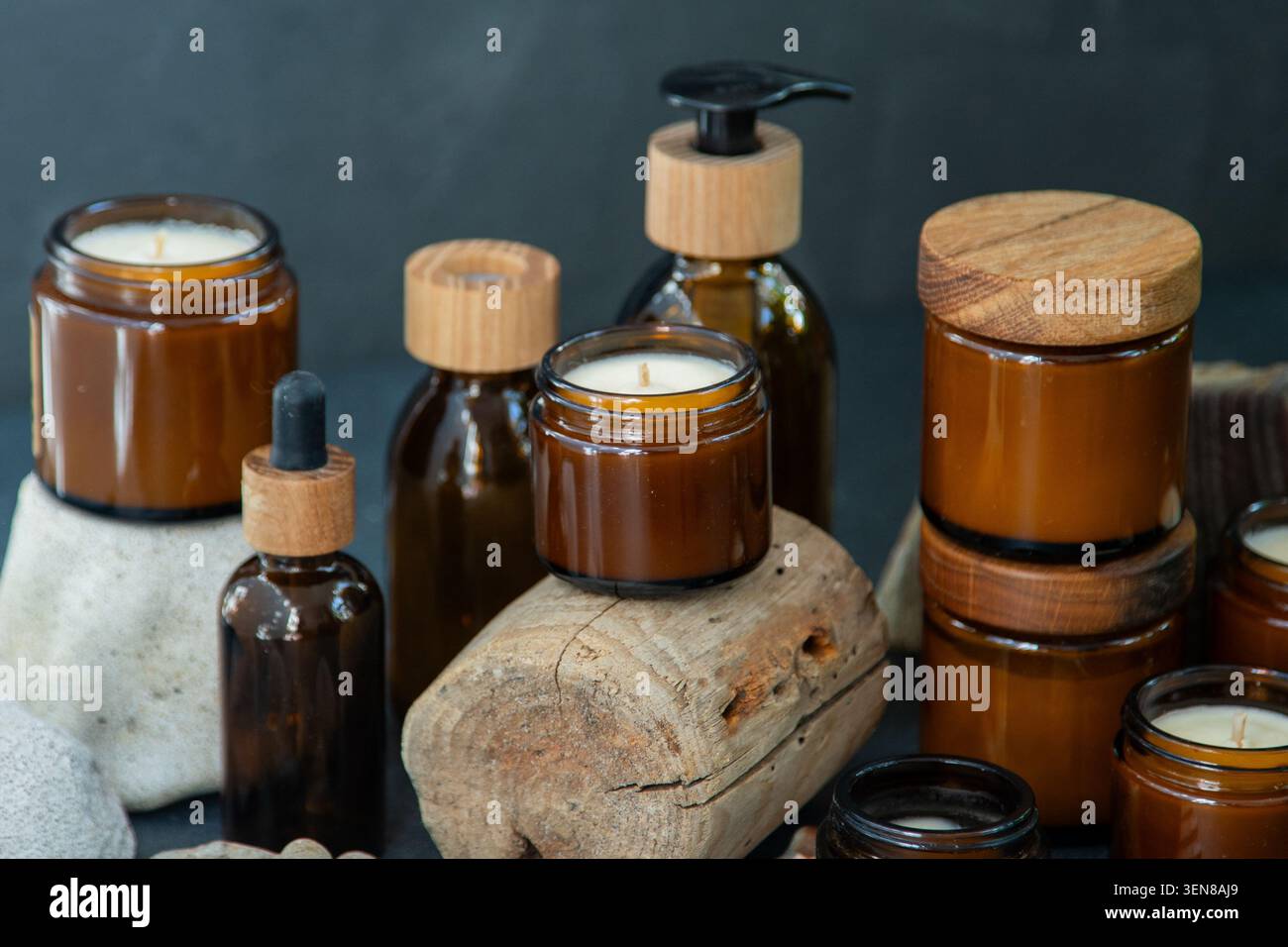 Amber Candles Glass Jars and Bottles with Natural Elements. Scented ...