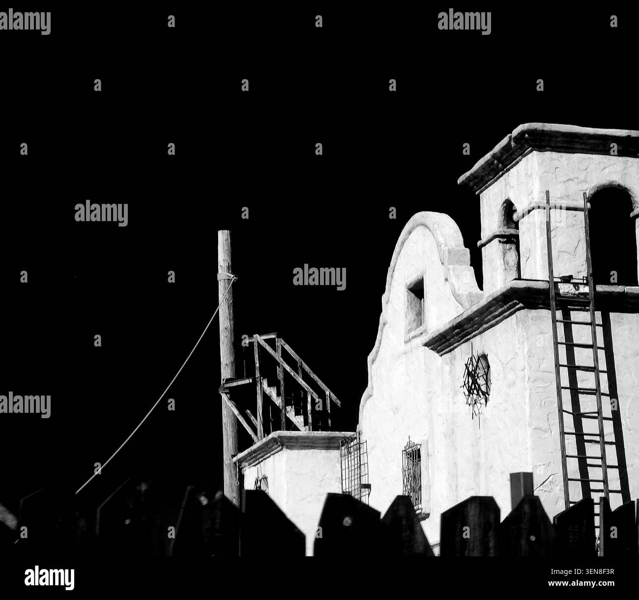 High contrast black and white Old Tucson Movie Studio Set west of ...