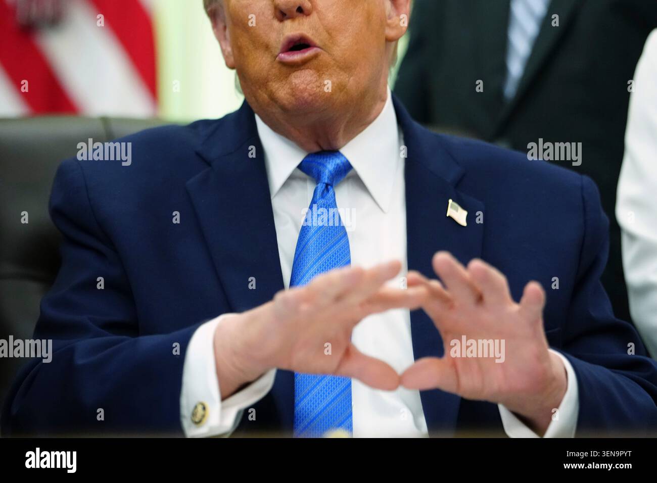 President Donald Trump speaks in the Oval Office of the White House ...