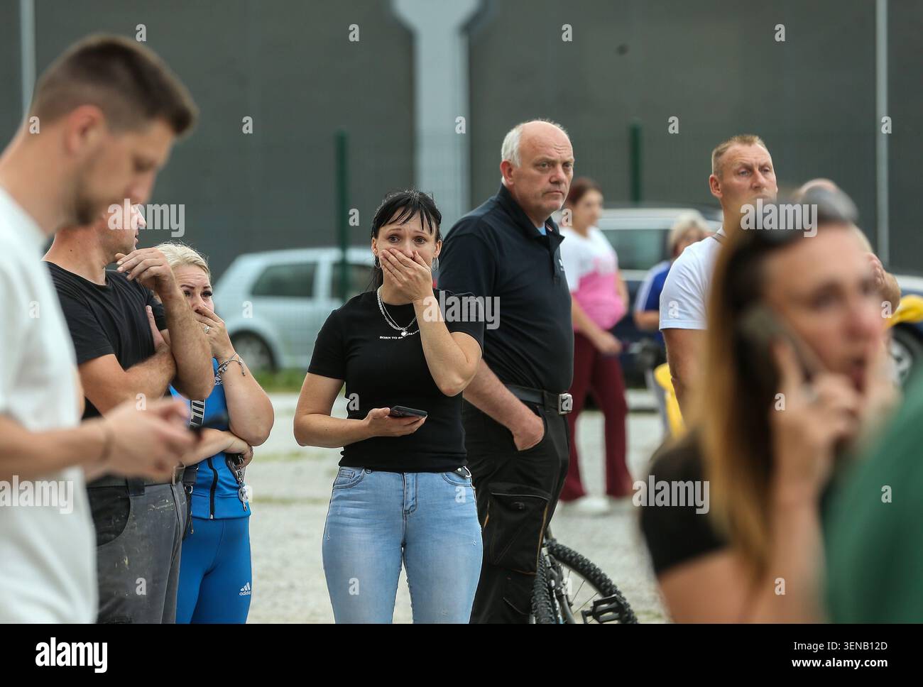 Works and citizens watch a major fire at furniture factory Prostoria in ...