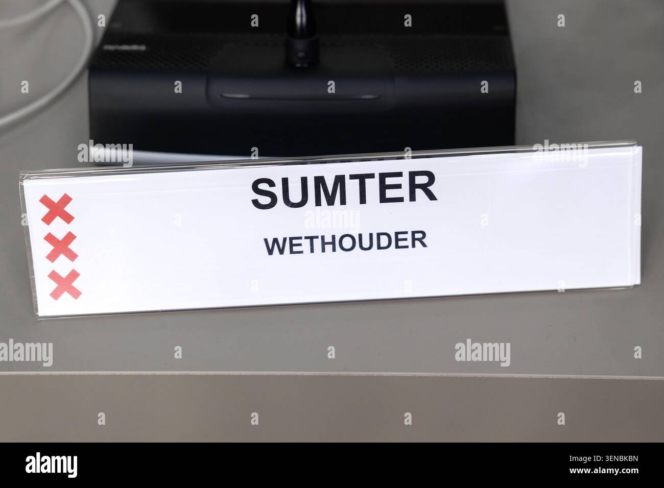 AMSTERDAM - Nameplate of Alderman Araya Sumter in the Amsterdam City ...