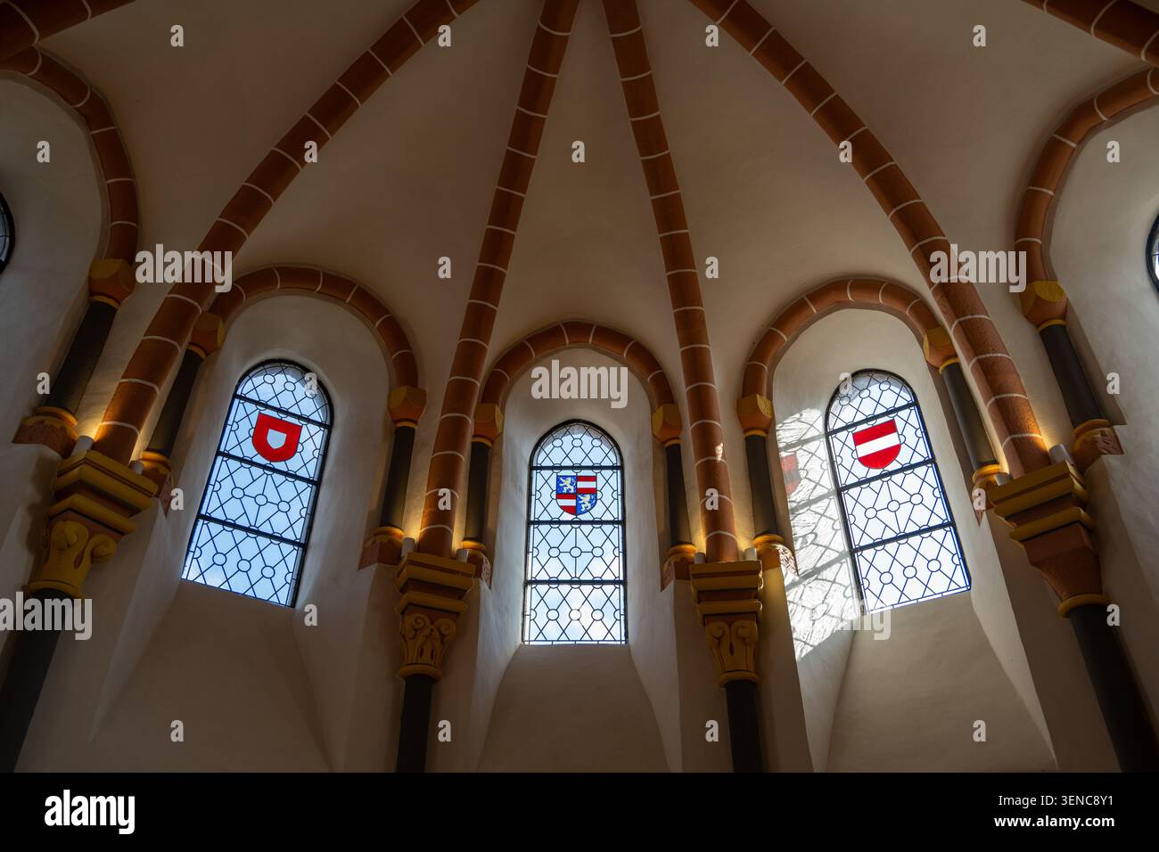 Vianden Castle, Luxembourg - 23 Feb 25: Interior view of a vaulted ...