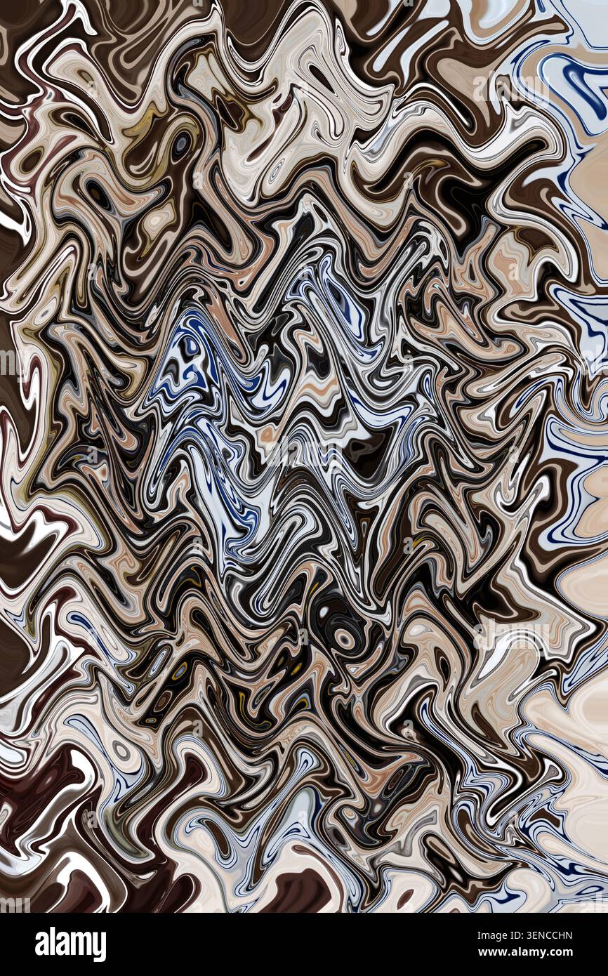 Abstract fluid art background with swirling brown beige and blue liquid ...