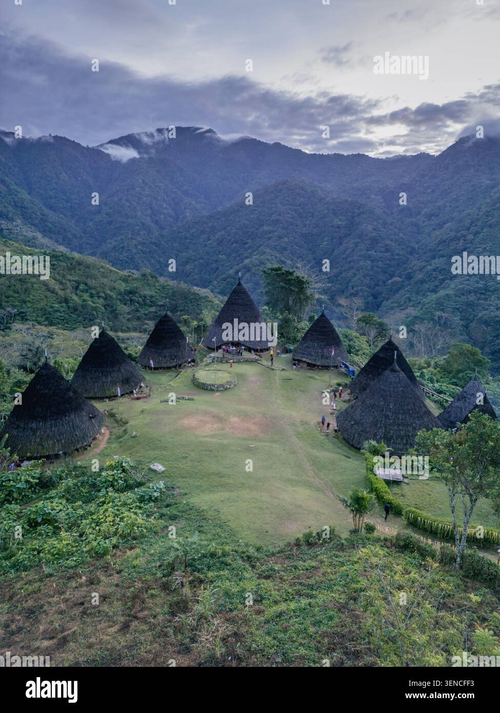 Wae Rebo without people with a clear view from a distance using a drone ...