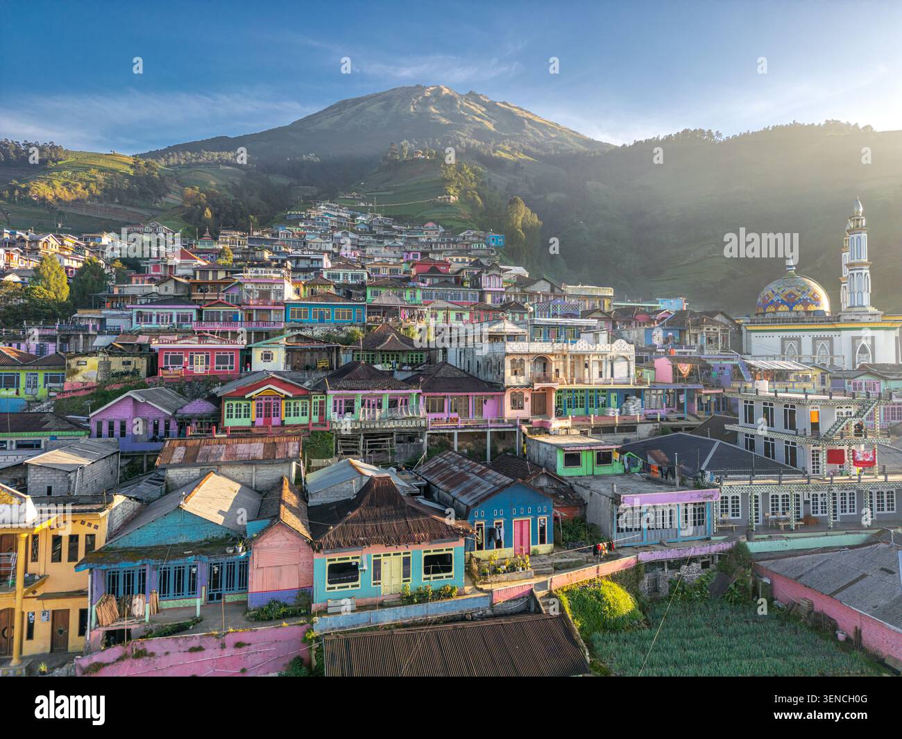 Aerial View panorama of colorful stack building houses in Nepal van ...