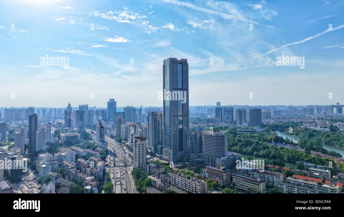 Aerial view shows orderly buildings and crisscrossing roads in Hefei ...