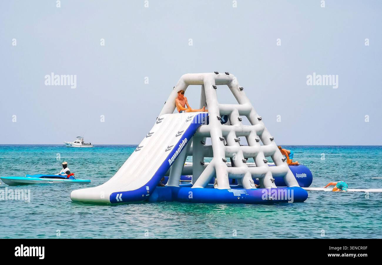 Cozumel Quintana Roo Mexico 09. July 2024 Tourists swimming and sliding ...