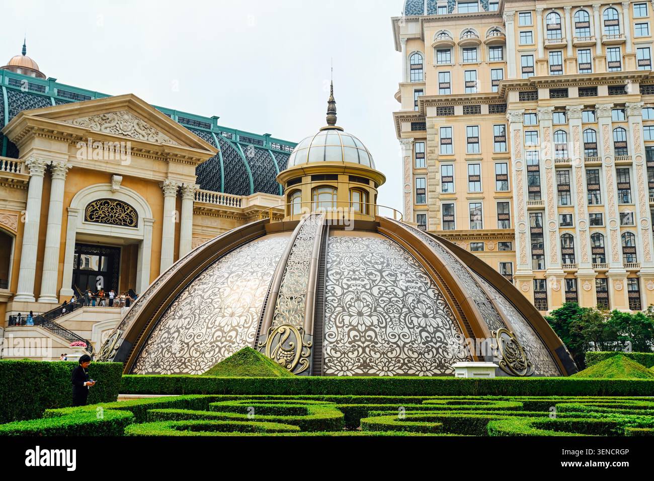 MACAU, CHINA, APRIL 3, 2026 Close up of ornate golden dome and baroque ...