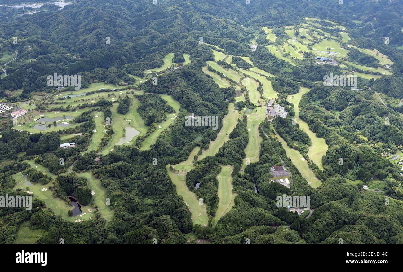 An aerial photo shows golf courses in Ichihara City,Chiba Prefecture on ...