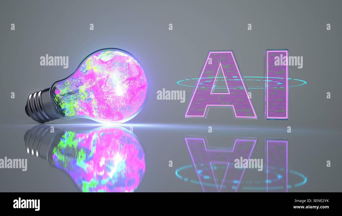 Artificial intelligence innovation concept with glowing light bu ...