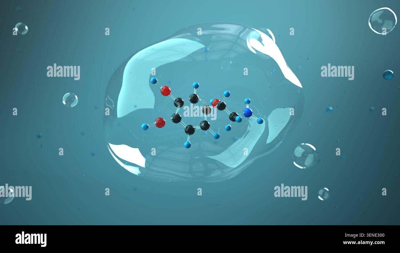Norepinephrine molecule in the bubble and liquid environment. 3D ...