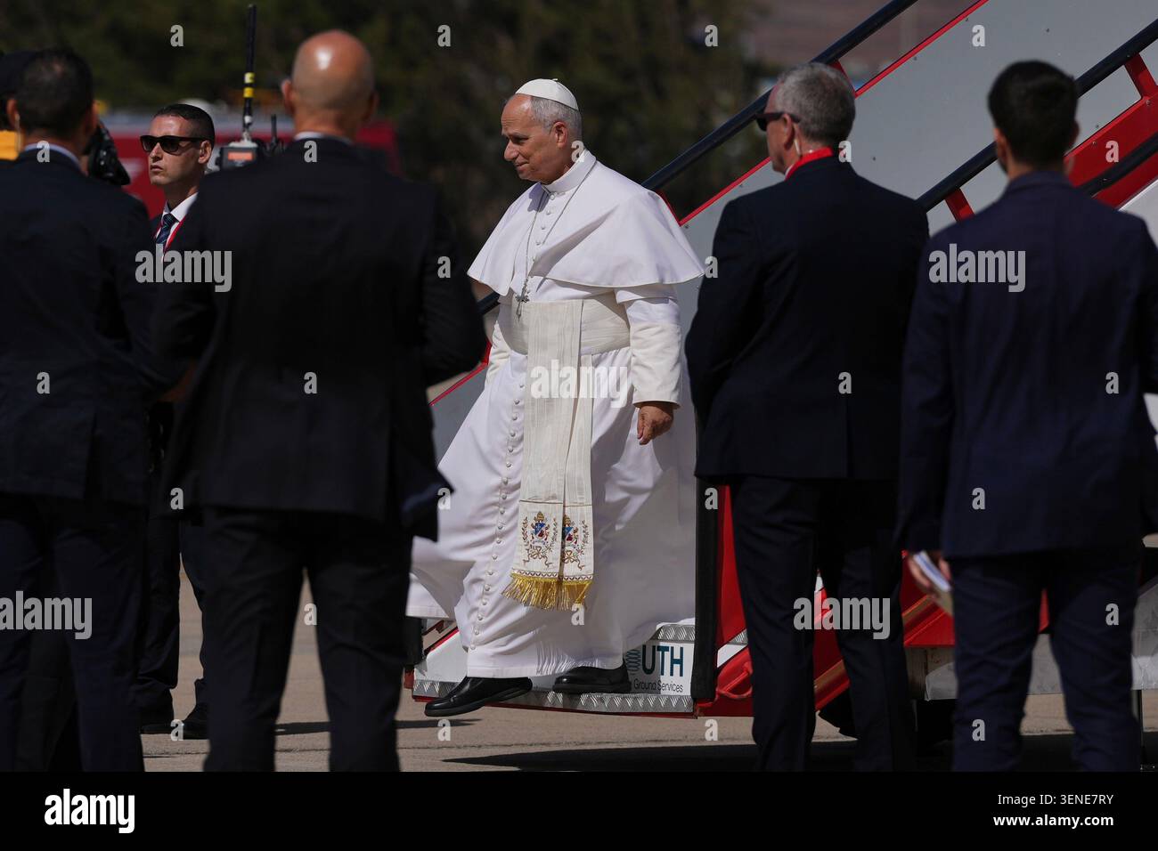 Pope Leo XIV arrives at the Gran Canaria Gando airbase, in Gando, Gran ...