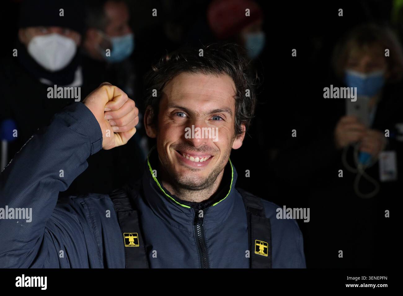 FILE - French yachtman Charlie Dalin clenches his fist in Les Sables-d ...