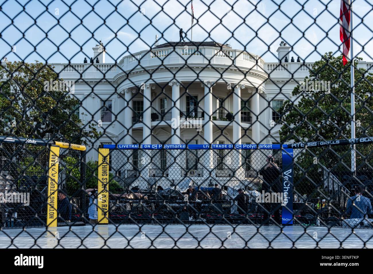 Members of the media view the arena for the UFC Freedom 250 fights on ...