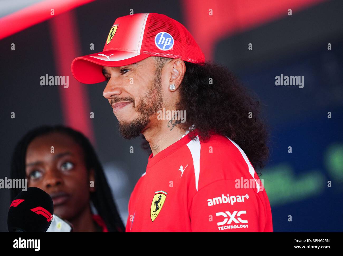 Ferrari driver Lewis Hamilton at the Circuit de Barcelona-Catalunya ...