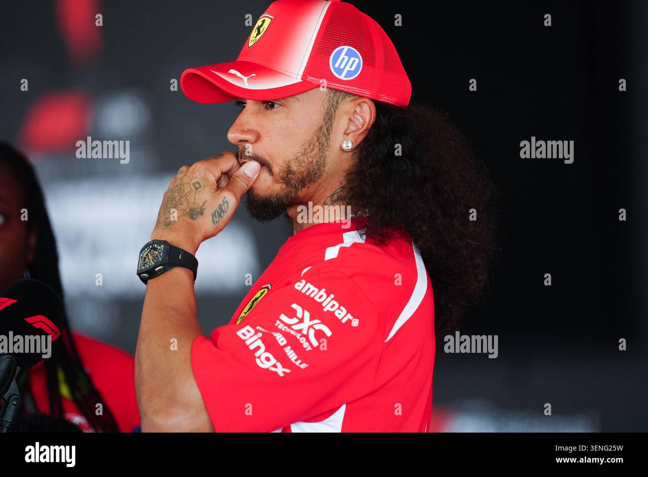 Ferrari driver Lewis Hamilton at the Circuit de Barcelona-Catalunya ...