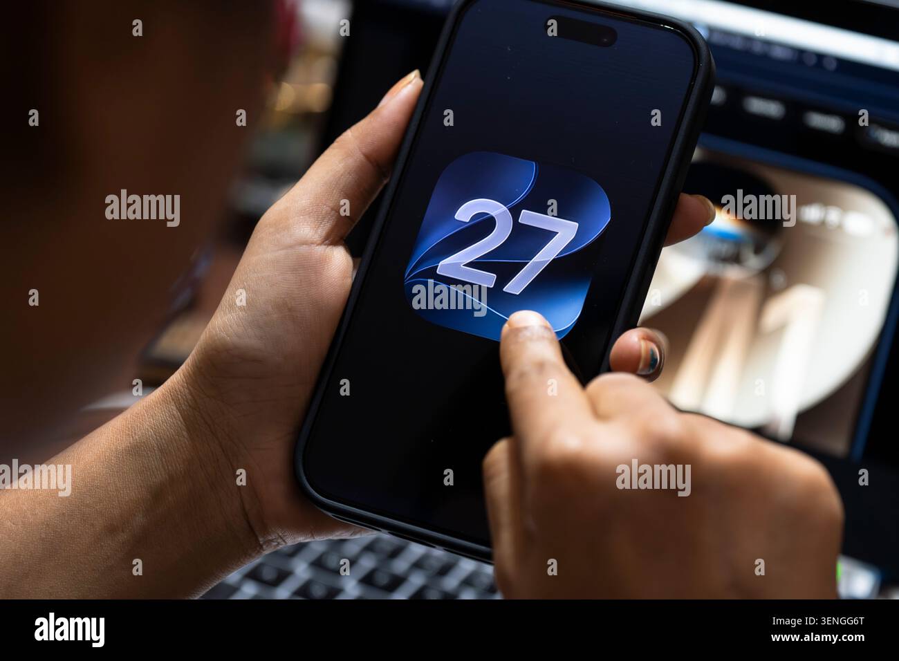 In this photo illustration, a person interacts with a smartphone ...