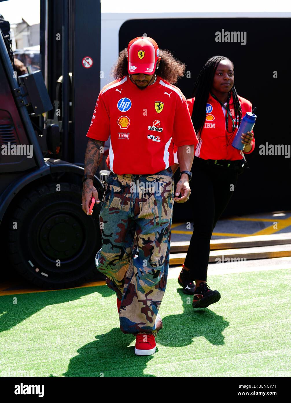 Ferrari driver Lewis Hamilton at the Circuit de Barcelona-Catalunya ...