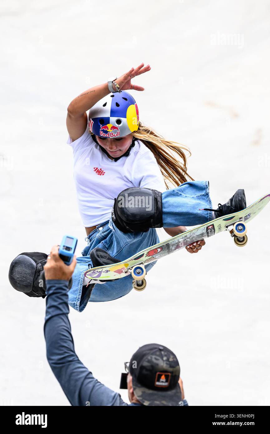 Sky Brown of Great Britain practices during a training session of the ...
