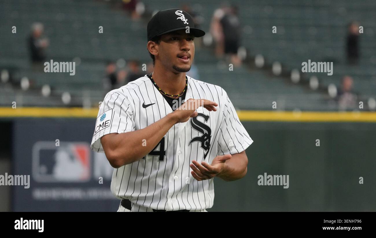 Chicago White Sox outfielder Braden Montgomery warms up before a ...