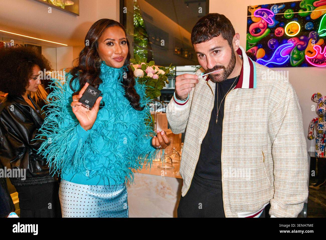 Blone Perfume creator Berite Labelle and Kick Boxer Cyril Benzaquen ...
