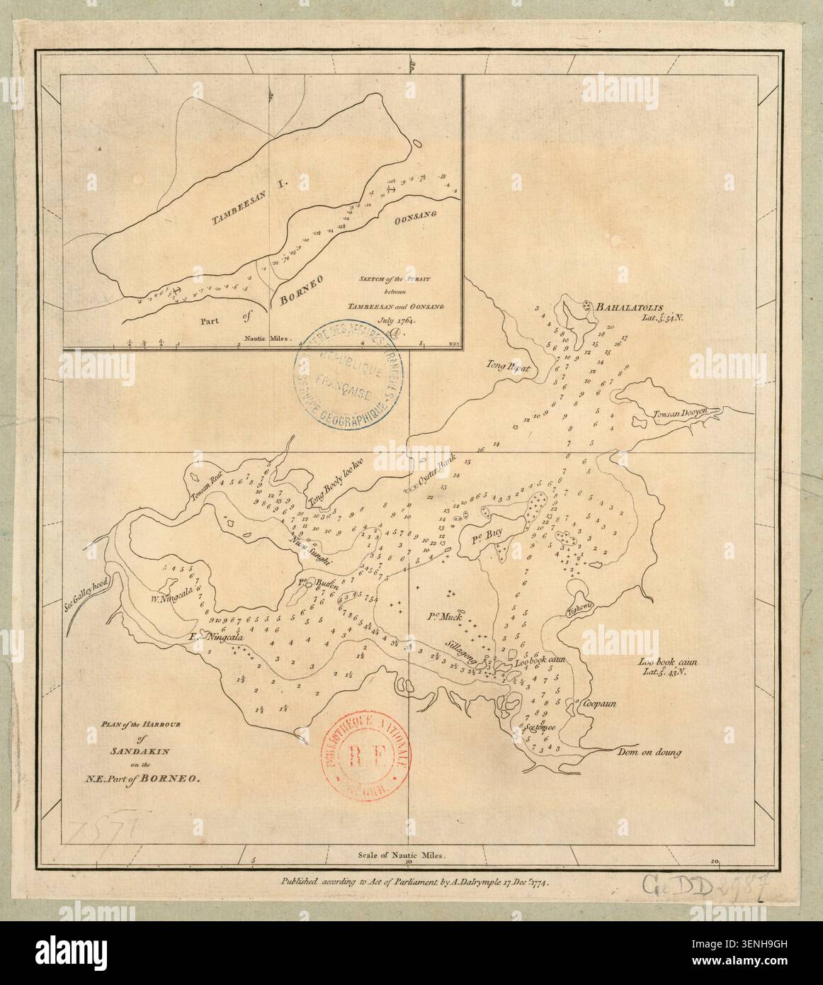 An engraved map by Alexander Dalrymple dated 1774 presents the harbour ...