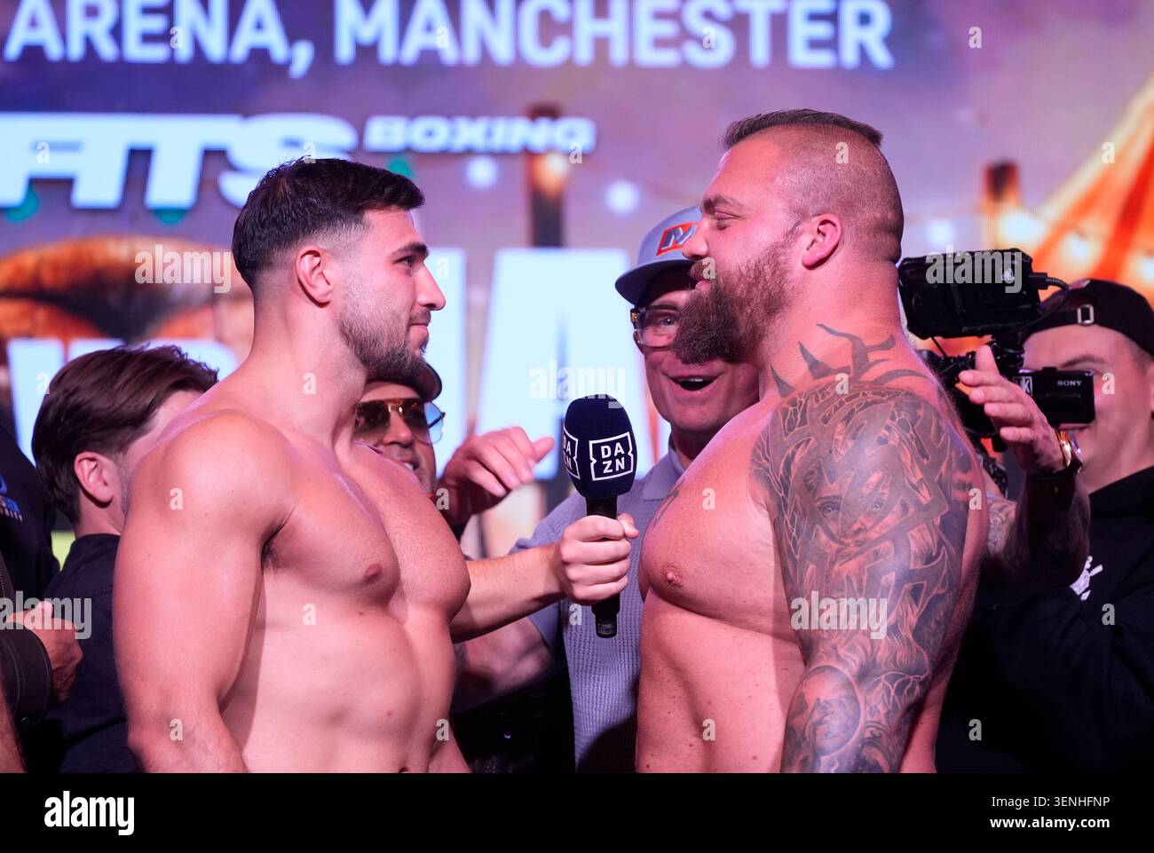 Tommy Fury and Eddie Hall face off during a press conference at New ...