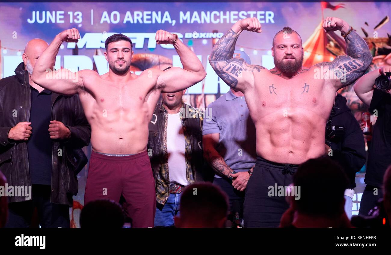 Tommy Fury and Eddie Hall face off during a press conference at New ...