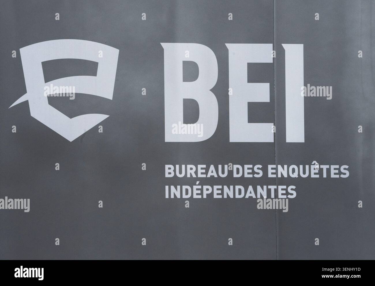 A logo for BEI, Quebec‚Äôs independent police bureau, is seen in ...