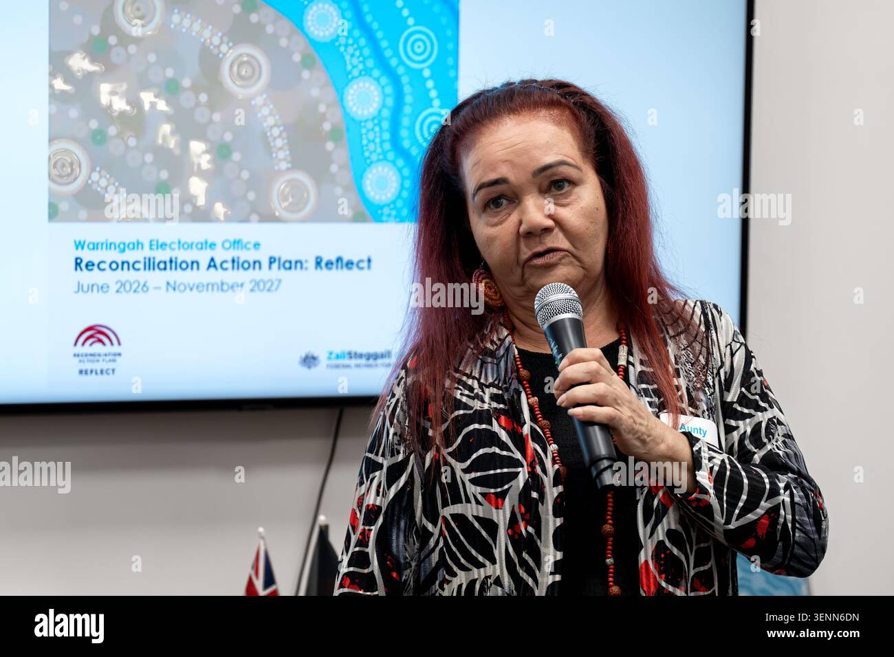Auntie Donna Ingram talks during a Reconciliation Action Plan launch in ...