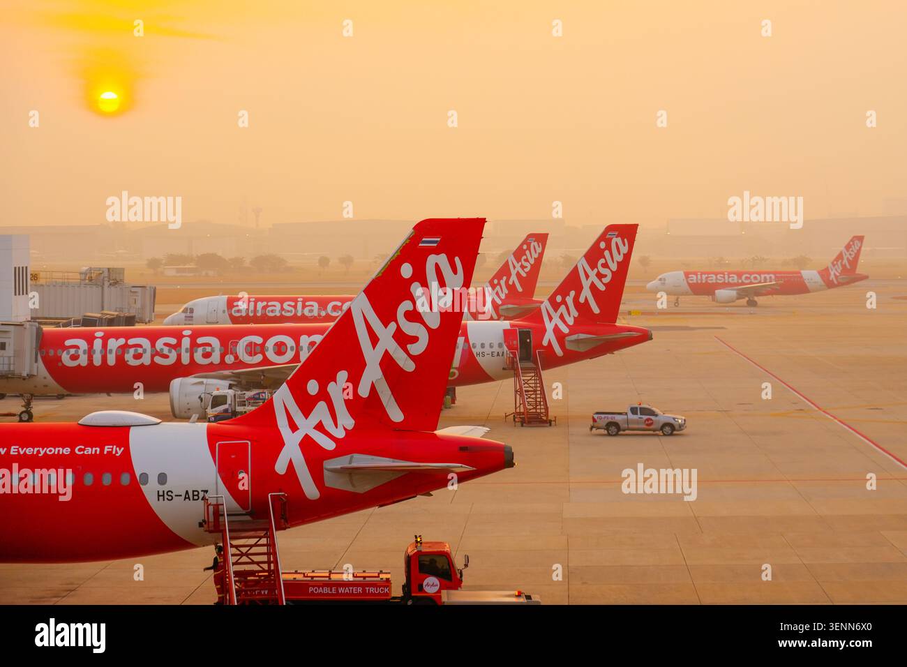 Tails AirAsia Thai Airbus A320 passenger early morning. Don Mueang ...