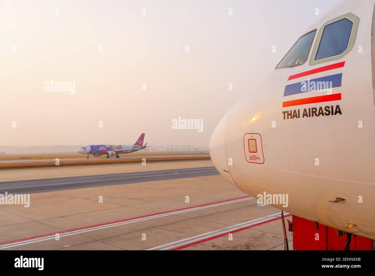 Nose cockpit AirAsia Thai Airbus A320 passenger early morning. Don ...