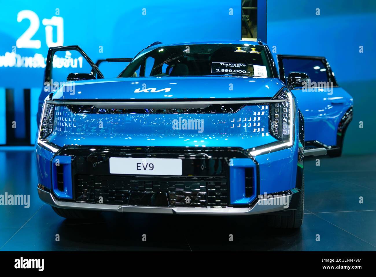 New blue electric Kia EV9 GT-Line AWD, South Korean. Thailand, Bangkok ...