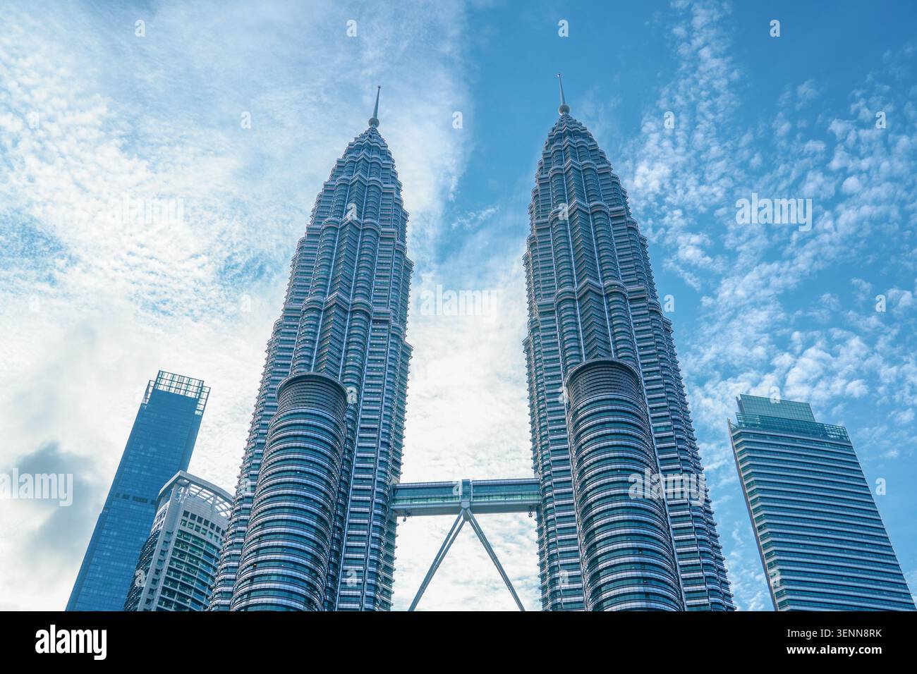 Looking up view rise take Petronas Twin Towers in the capital of ...