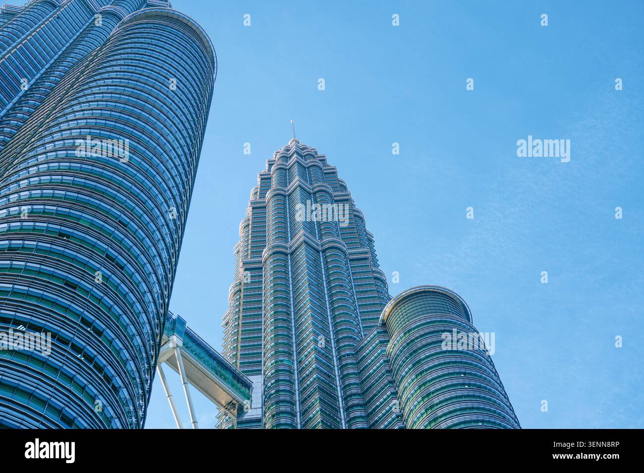 Looking up view rise take Petronas Twin Towers in the capital of ...