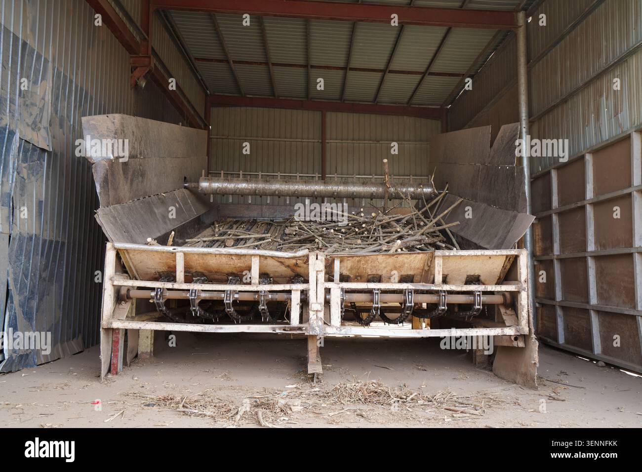 The sawdust processing production line is located in a board ...