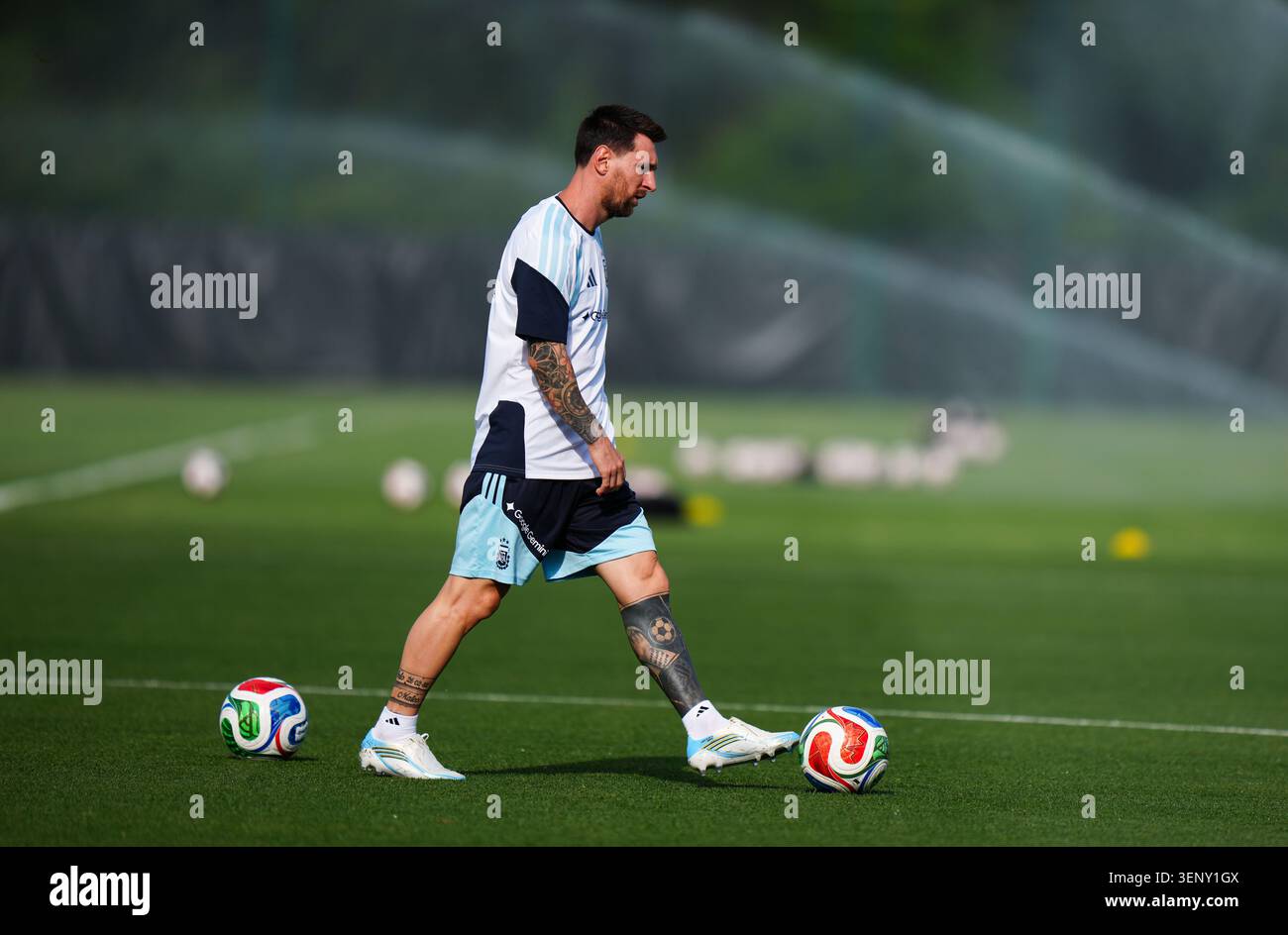 Argentina's Lionel Messi during a training session at the Sporting KC ...