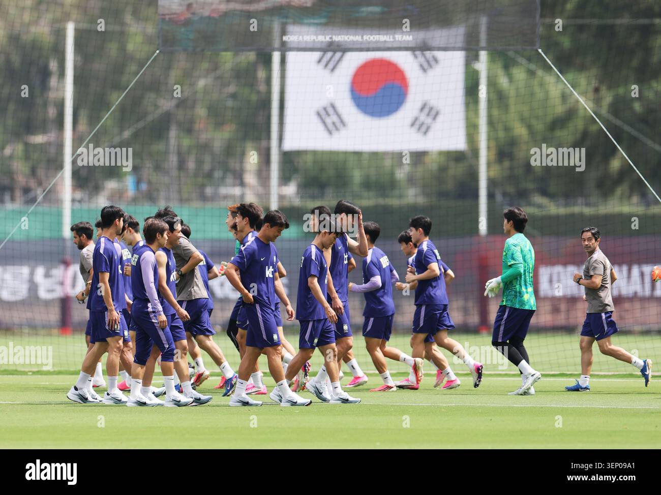 National soccer team South Korean players jog at a soccer field in ...