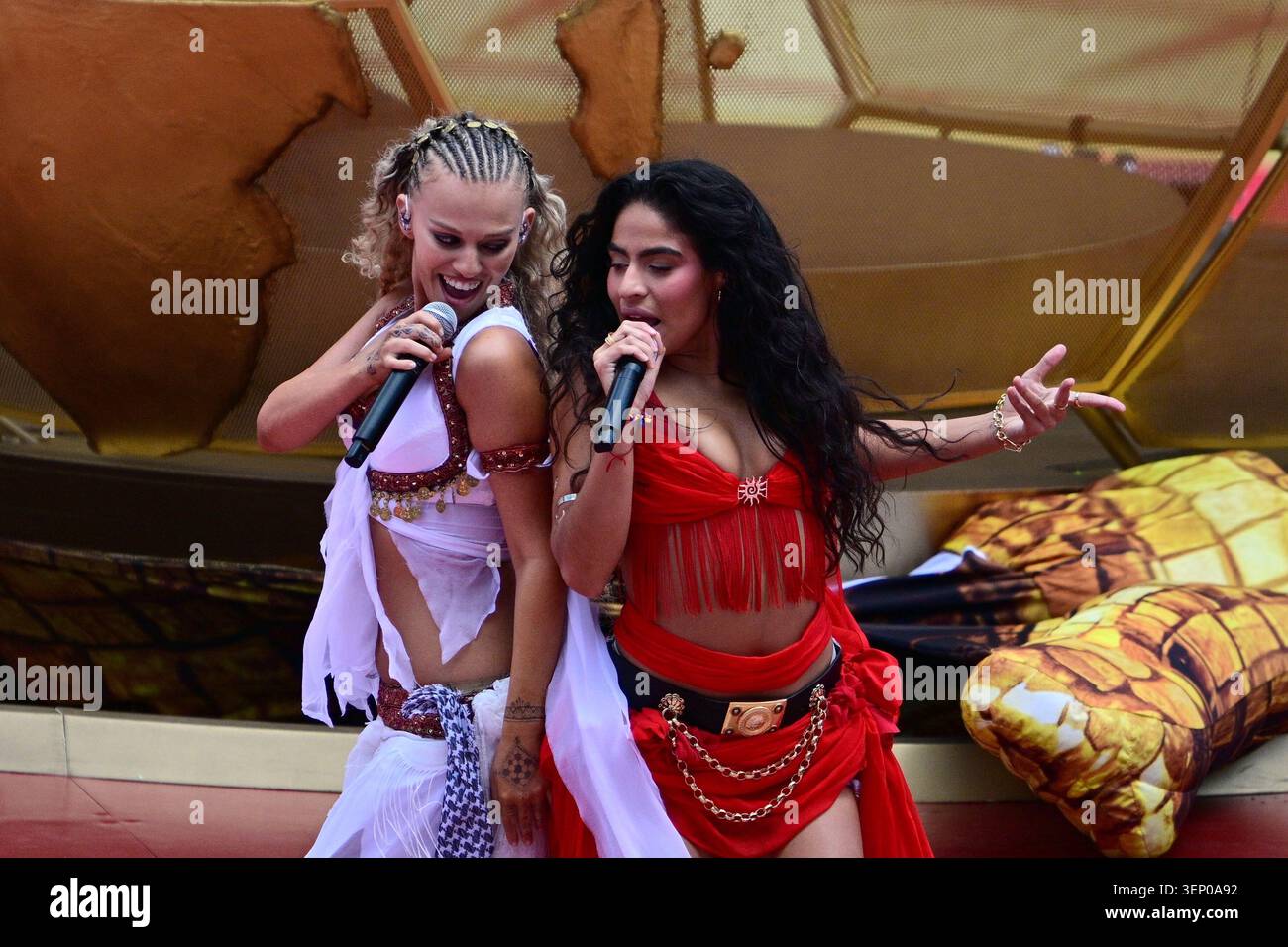 Jessie Reyez, right, and Elyanna perform during the opening ceremony ...