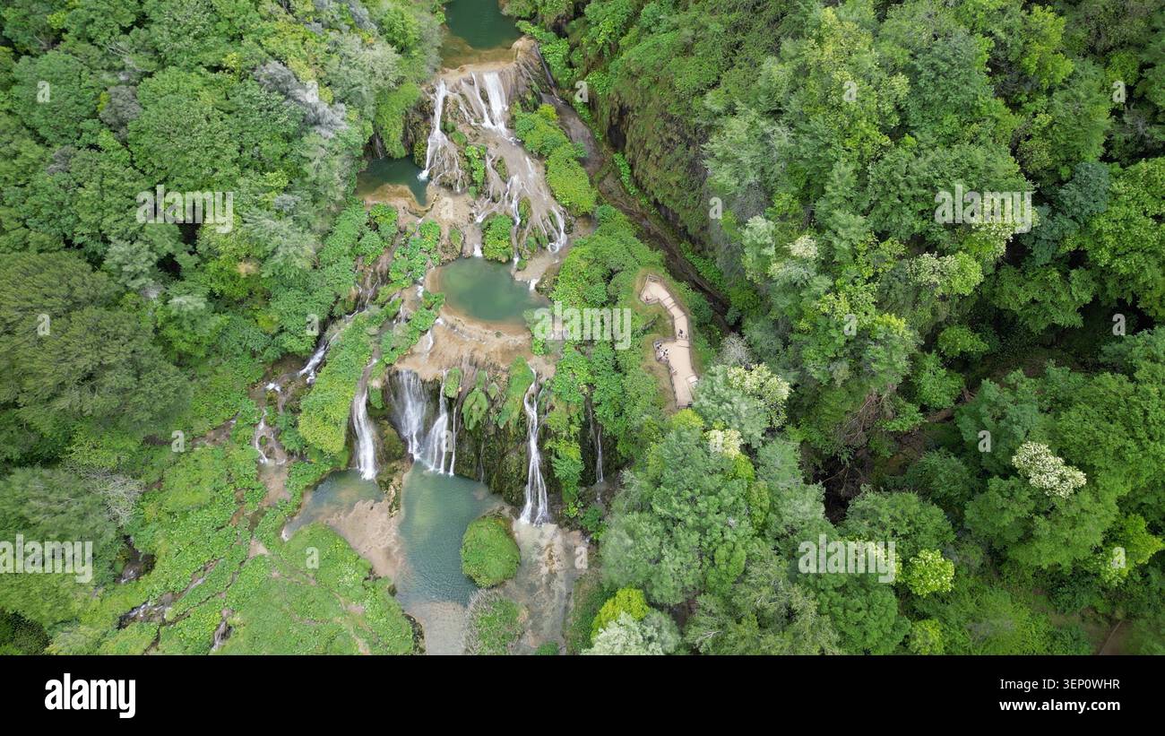 IPA85634930 - Italy, Umbria, the Marmore Falls as seen from a drone ...