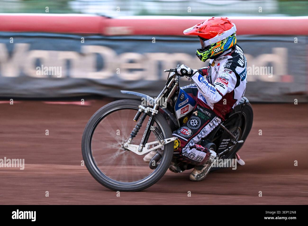 Riders Nicolai Klindt of Redcar Bears leads during Heat 13 of the ...