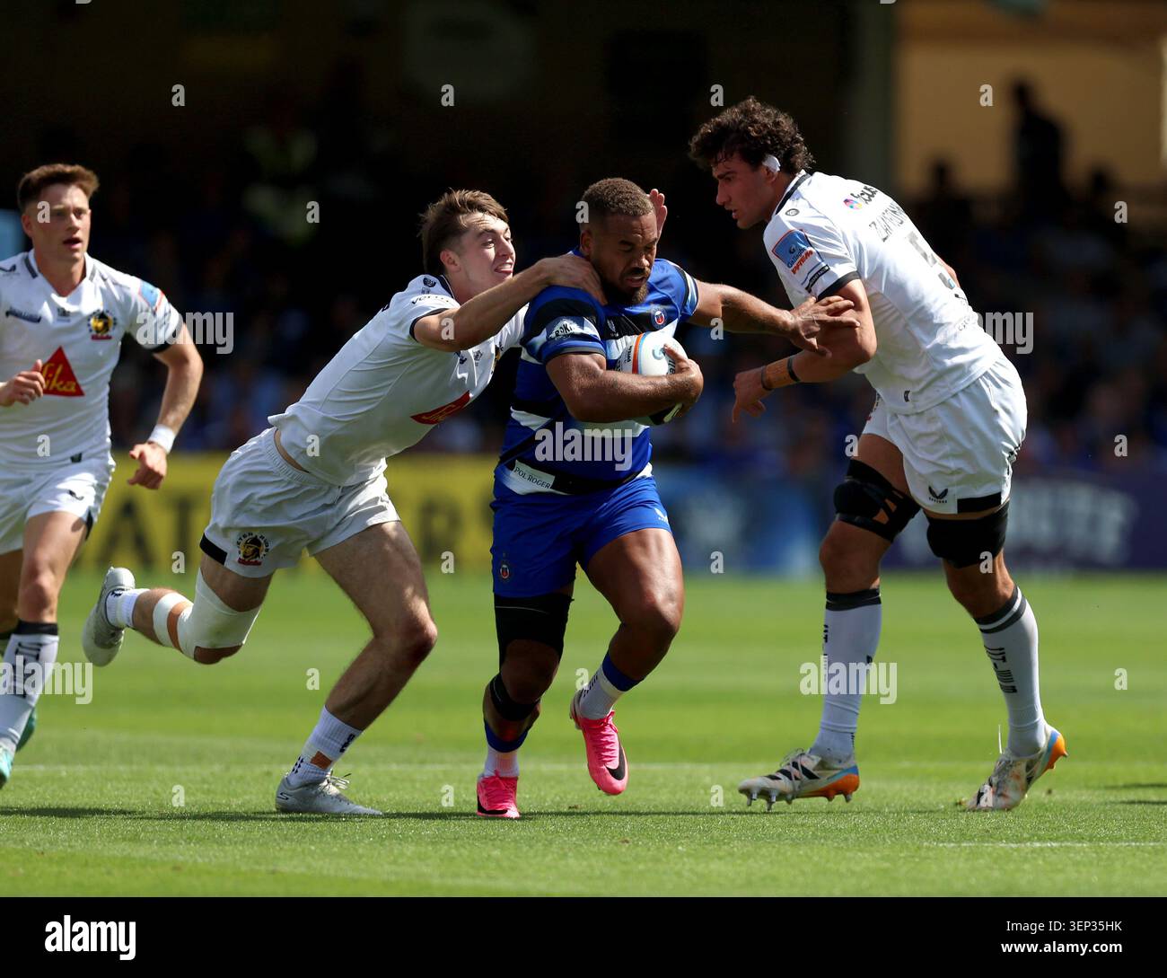 Bath Rugby's Ollie Lawrence being tackled during the Gallagher PREM ...