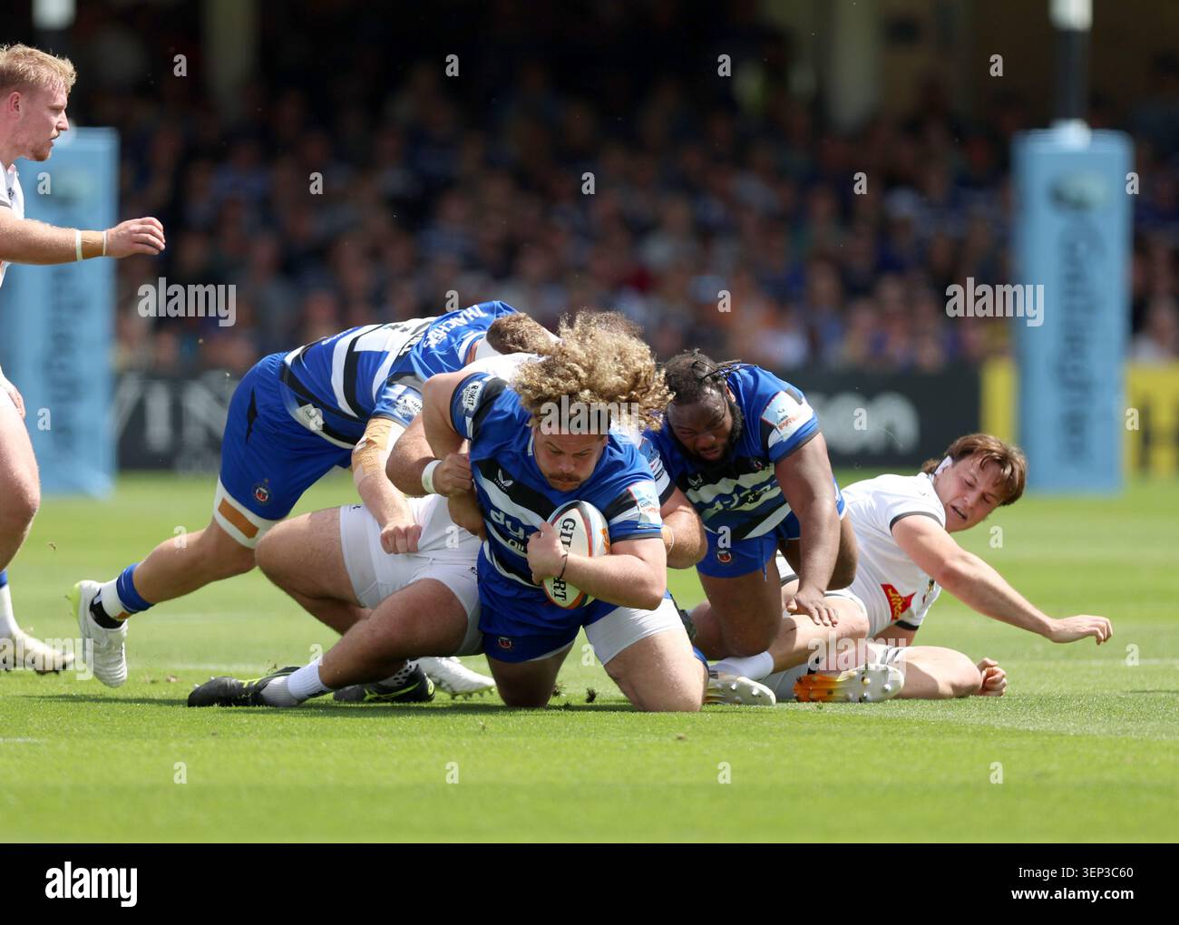 Bath Rugby's Alfie Barbeary is tackled during the Gallagher PREM match ...
