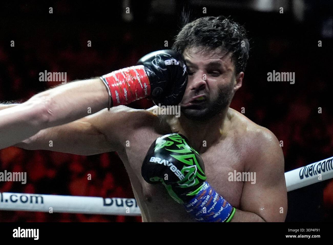 Rahim Pardesi in action against Adam Brooks at the AO Arena, Manchester ...