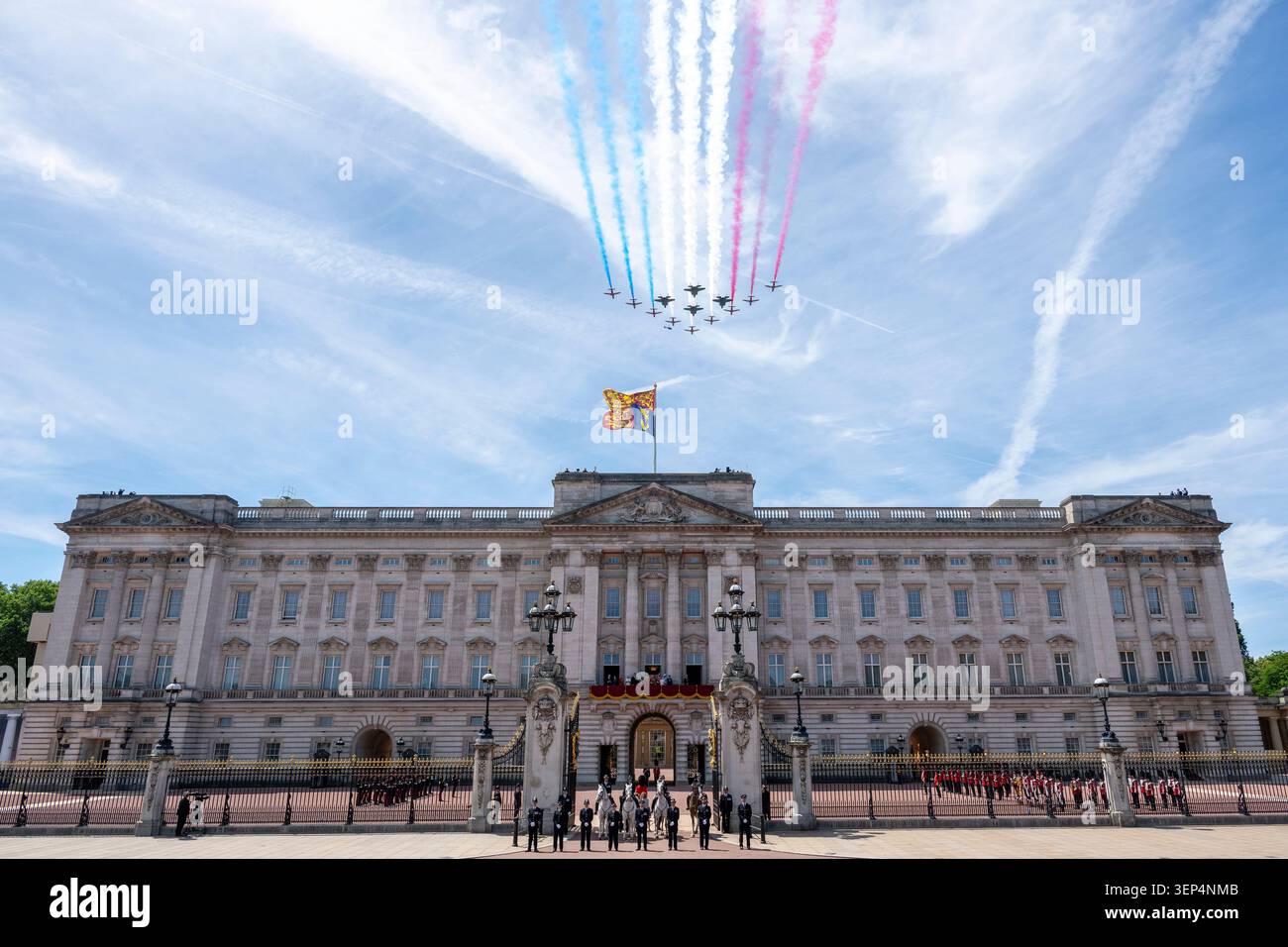 13/06/2026. London, UK The Red Arrows fly over Buckingham Palace during ...