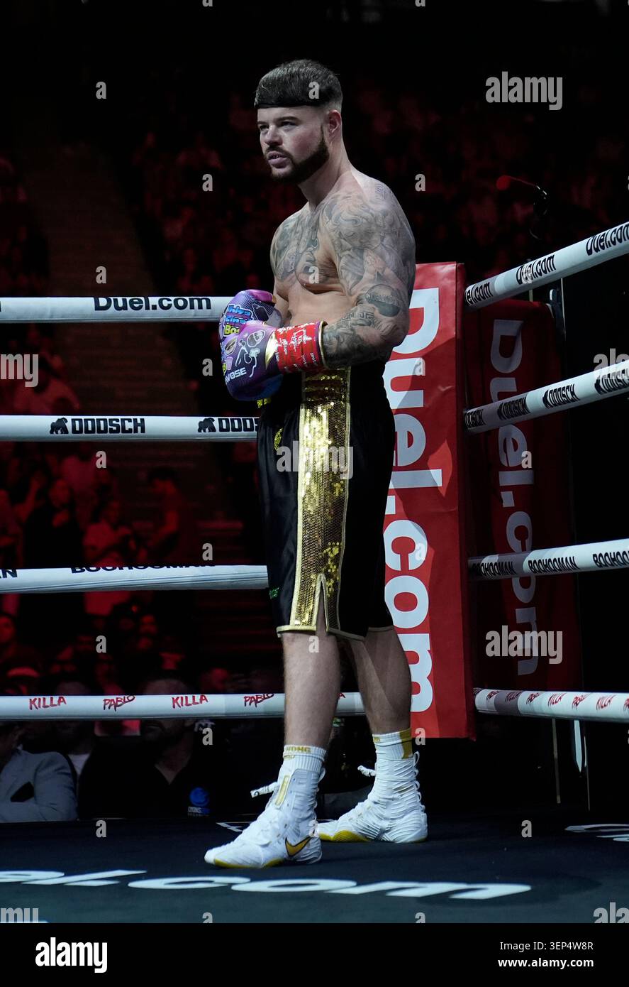 Ibiza Final Boss during his fight against Jordan McCann at the AO Arena ...