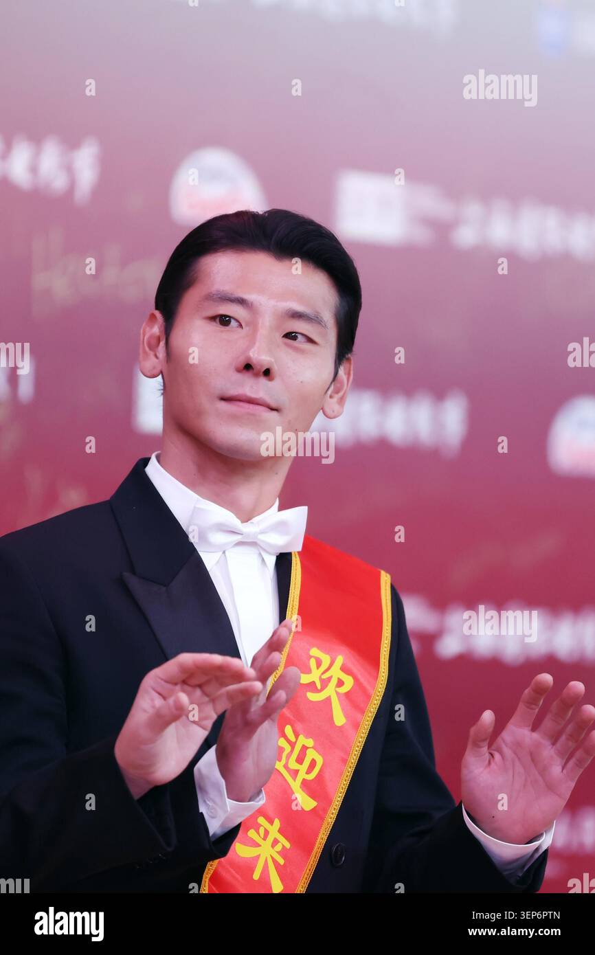 Chinese actor Jiang Qiming pose on the red carpet for their new film ...
