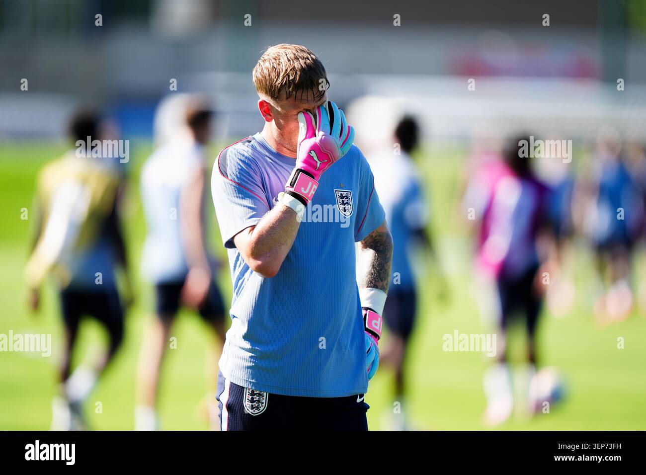 England goalkeeper Jordan Pickford during a training session at Swope ...